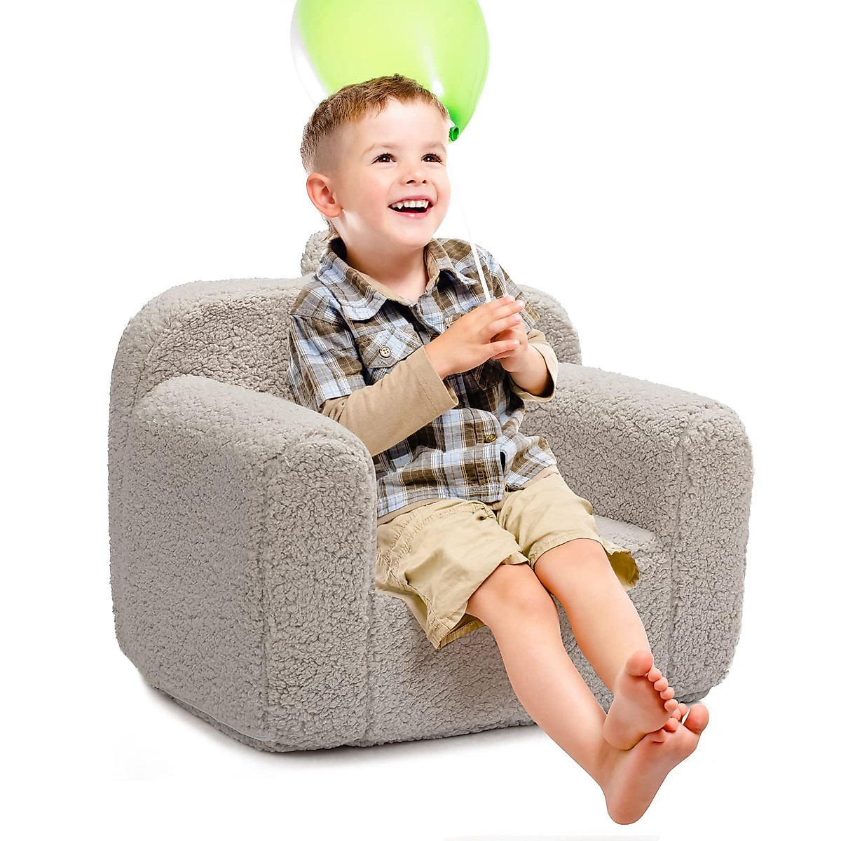ALIMORDEN Kids Ultra-Soft Snuggle Foam Filled Chair, Toddler Cuddly Sherpa Reading Couch for Boys and Girls, Light Grey