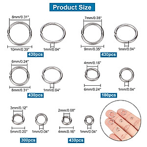PH PandaHall 304 Stainless Steel Jump Ring, 1000pcs Open Jump Rings 18-Gauge O Ring Diameter 4mm 5mm 6mm 8mm 9mm 10mm for Earring Bracelet Necklace Pendant Jewelry DIY Craft Making