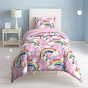 dream FACTORY Unicorn Rainbow Comforter Set, Pink, Twin