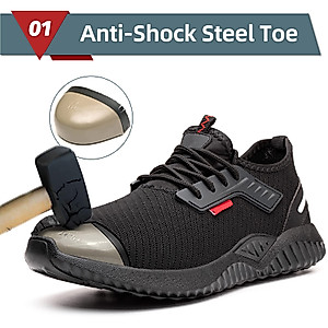Steel Toe Shoes for Men Lightweight Indestructible Work Sneakers for Women Puncture Proof Comfortable Slip On Safety Shoes for Industrial Coustruction