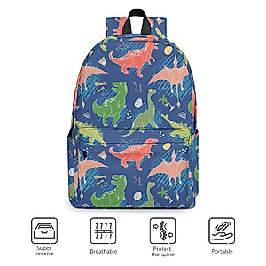 Ewobicrt Blue Dinosaurs Backpack 16.7 inch Large Cute Laptop Bag Casual Daypack Bookbag for Work Travel Camping