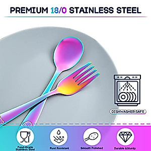 10 Pack Toddler Utensils, Stainless Steel Rainbow Silverware Set for Kids, Children Safe Cutlery Set Includes Forks and Spoons - Dishwasher Safe