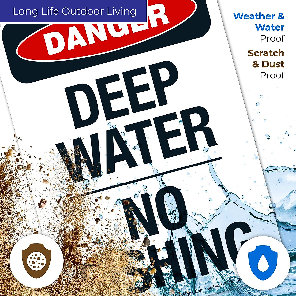 Sigo Signs, No Fishing Deep Water Sign, 10x7 Inches, Rust Free .040 Aluminum, Fade Resistant, Made in USA