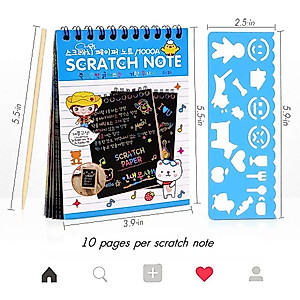 16 Pack Drawing Notebook Set, Scratch Art Paper Rainbow Mini Notes, Sketch Drawing Pad for Kids Party Favors（with 16 Wooden Stylus & 4 Drawing Stencils）