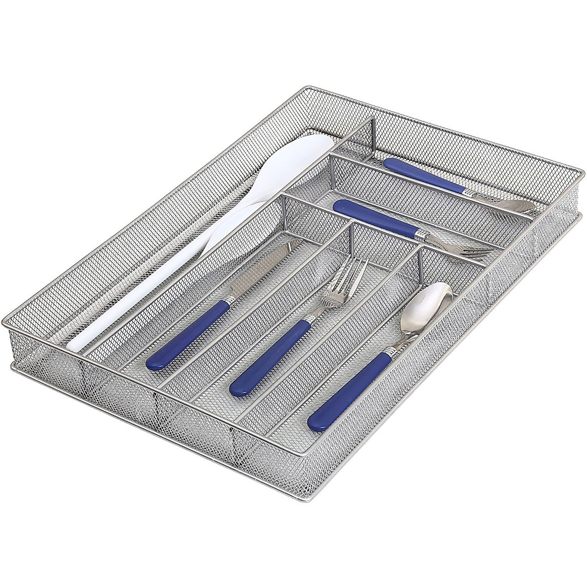 YBM Home Metal Silverware Organizer for In-Drawer Cutlery Storage, 6 Compartment Mesh Cutlery Flatware Tray Sorts Kitchen Utensils, Great for Office Supplies 1132s