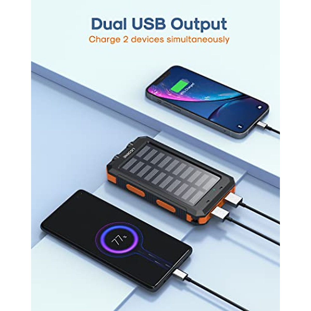 Solar Charger Power Bank Fast Charging - 30000mAh Portable Solar Phone Battery Panel Charger, QC3.0 Dual USB Port Battery Pack Charger Portable for All Cell Phones & Electronic Devices (Orange)