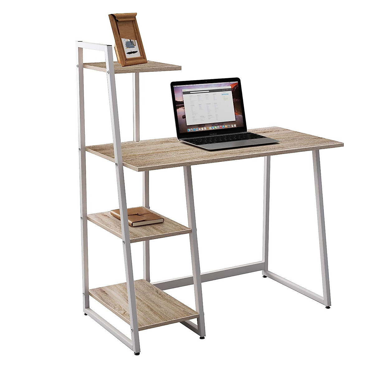 soges 39.4 Inch Home Office Desk Computer Desk Writing Desk with Open Shelves Study Table PC Worksation, White Oak JYB-05OK