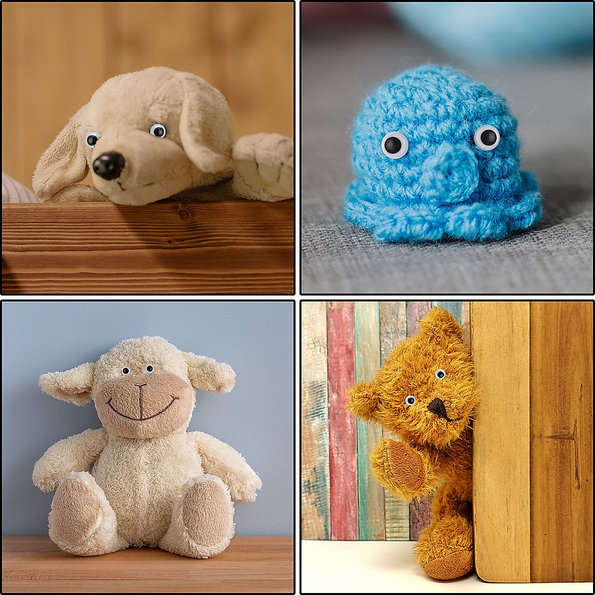 1800 Pieces Wiggle Googly Eyes Plastic Black and White Bulk Self Adhesive Googly Eyes Mixed Size 6mm 8mm 10mm for DIY Art Crafts Scrapbooking Dolls Puppets Invitation Cards