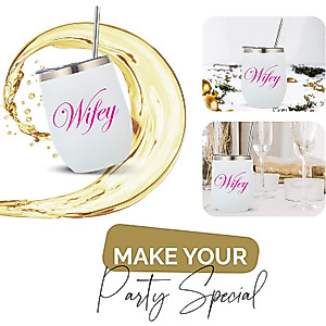 Your Dream Party Shop Wifey Tumbler, White Stainless 12oz Steel Wine Mrs Tumbler with Lid and Straw, Wifey Gifts, Mrs Cup, Perfect Future Bride Tumbler or Cool Bridal Shower Gift for the Bride To Be!