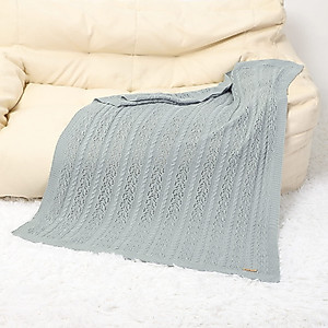 LAWKUL Baby Blankets Knit 100% Cotton Newborn Infant Receiving Blankets Swaddle Gender Neutral Nursery Blanket Cyan 40x30 Inches