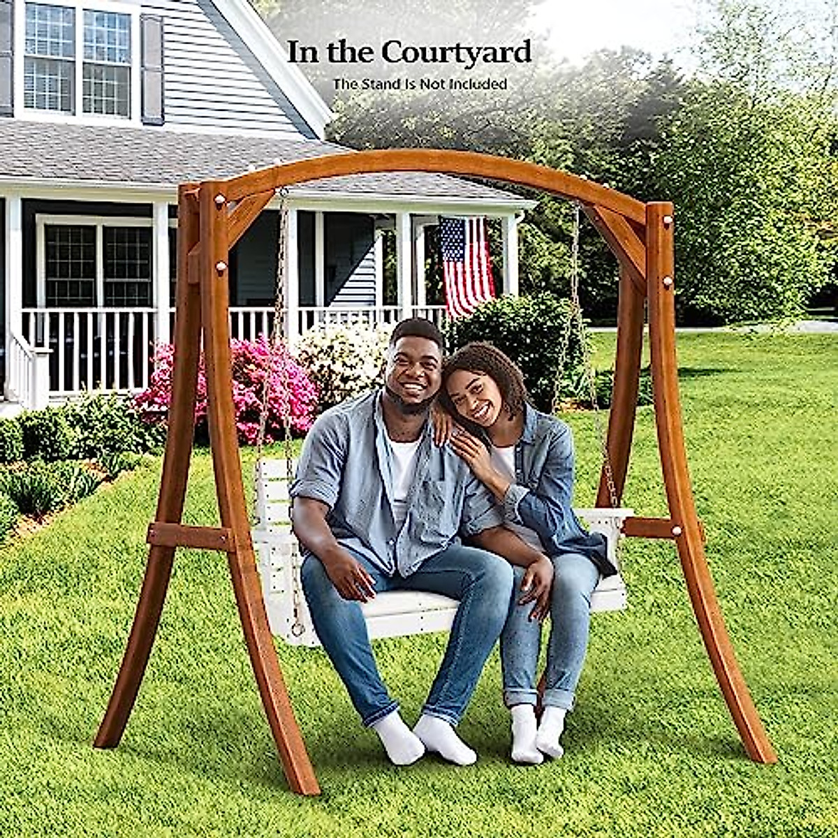 VINGLI Heavy Duty 1600 LBS HDPE Porch Swing Outdoor with Rotatable Cup Holder, 4 FT Patio Bench Swing with Adjustable Chains, 2 Person Hanging Porch Swing Chair for Porch, Yard, Tree, Garden - White