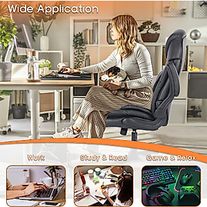 Comermax Ergonomic Executive Office Chairs with Lumbar Support, PU Leather Home Office Desk Chairs with Wheels and Flip up Arms, 90-120° Rocking Managerial Executive Chair (Black),Medium(300lbs)