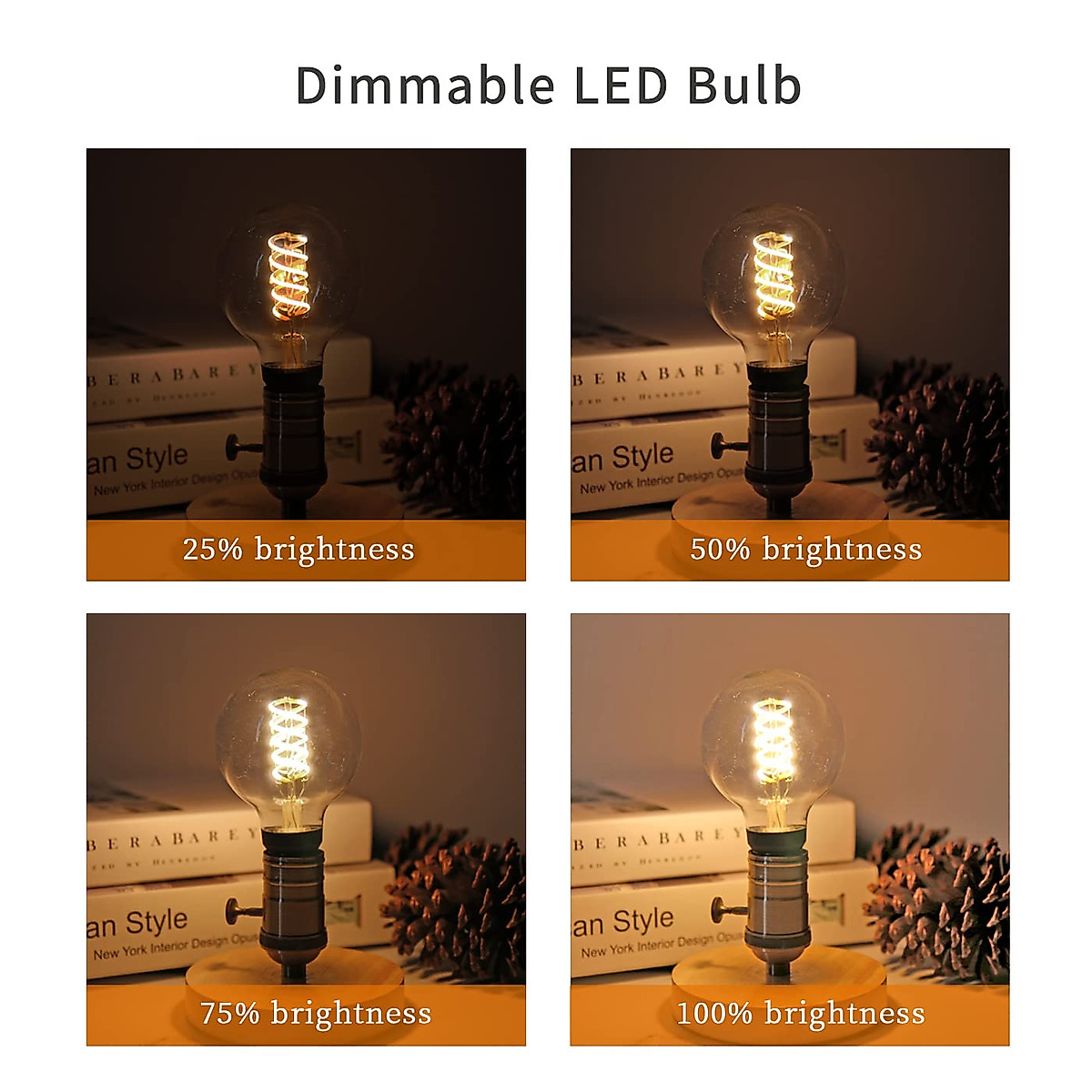 Austin Coast G25 LED Globe Edison Light Bulbs, Vintage Dimmable LED Filament Light Bulb E26, 6W Equivalent to 60W,2700K Warm White, G25 Glass Edison Style for Bathroom Makeup Mirror 6 Pack