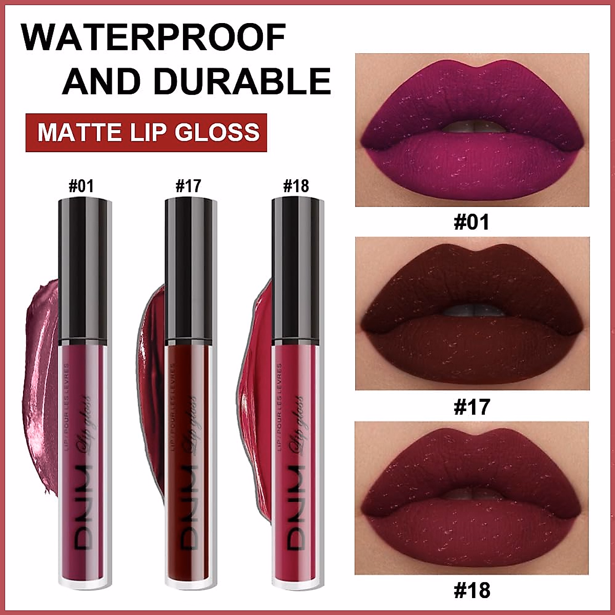 evpct DNM 3Pcs Dark Red Purple Plum Matte Liquid Lipstick Lip Stain Sets for Women Matte+Lipstick Dark Maroon Long Lasting Permanent Lipstick 24 hr Hours Magic Lipstick 24 Hours original Waterproof