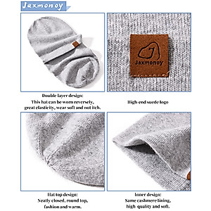 jaxmonoy Wool Cashmere Slouchy Knit Beanies Winter Hats for Women Men Soft Warm Double Layer Reversible Slouch Cuffed Skull Beanie Cap - Light Grey