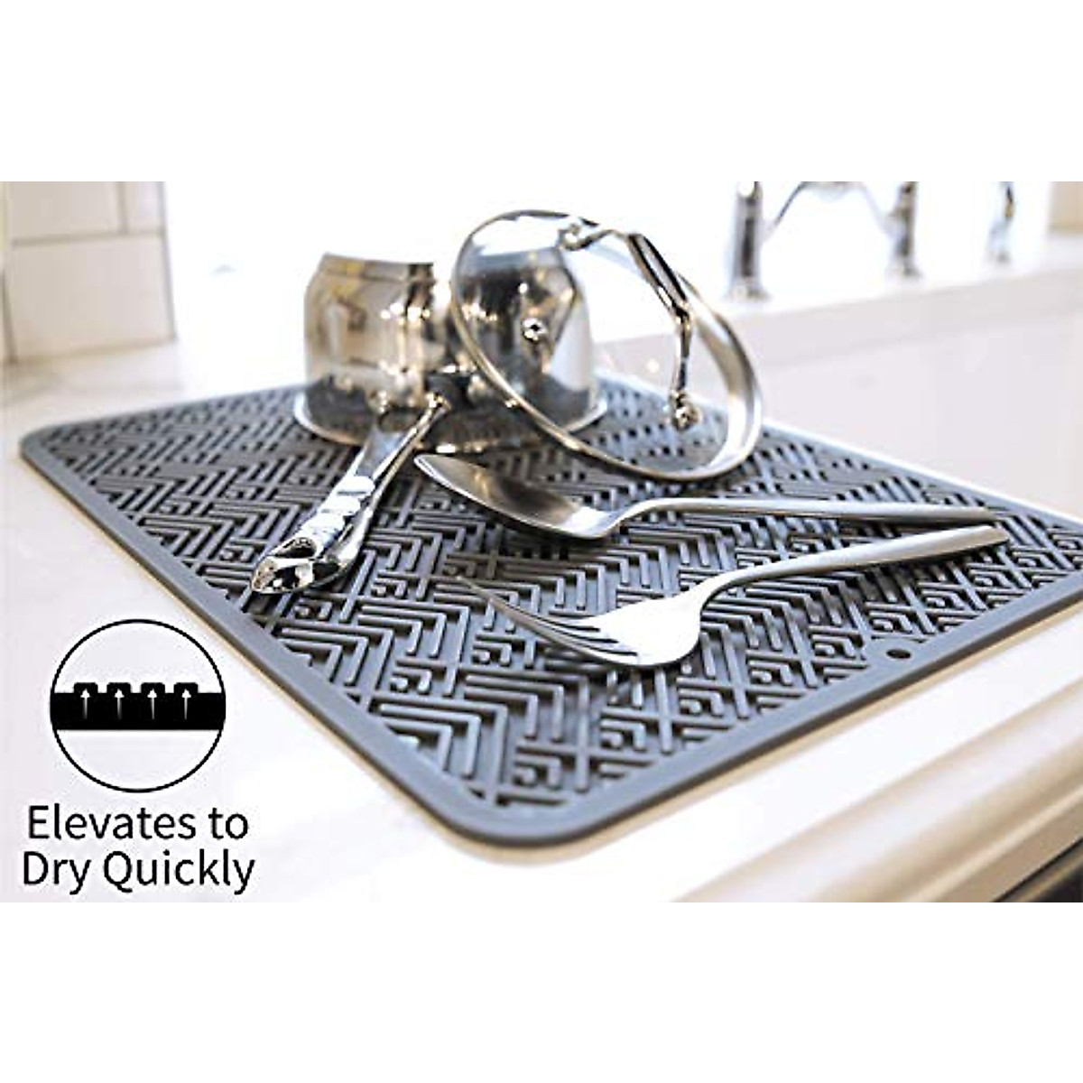 S&T INC. Silicone Dish Drying Mat or Trivet for Kitchen Durable, Heavy Duty, Non-Slip, Dishwasher Safe and Heat Resistant, 12 Inch x 15.8 Inch, Grey