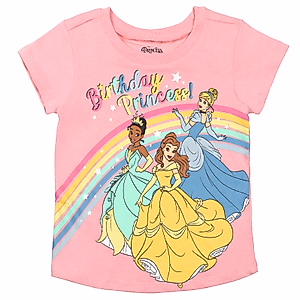 Disney Beauty and The Beast Princess Belle Cinderella Tiana Little Girls T-Shirt 6-6X Pink
