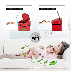 Kitchen Trash Can 13 Gallon,Stainless Steel Trash Can Touchless Garbage Can Large Trash Bin for Kitchen,Bathroom,Restroom,Office Automatic Garbage Bin,Red
