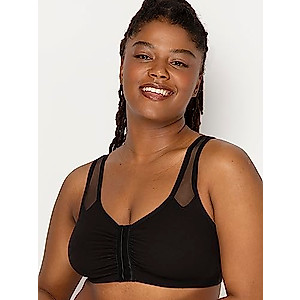 Fruit of the Loom Women's Comfort Front Close Sport Bra with Mesh Straps, Black Hue/Sand