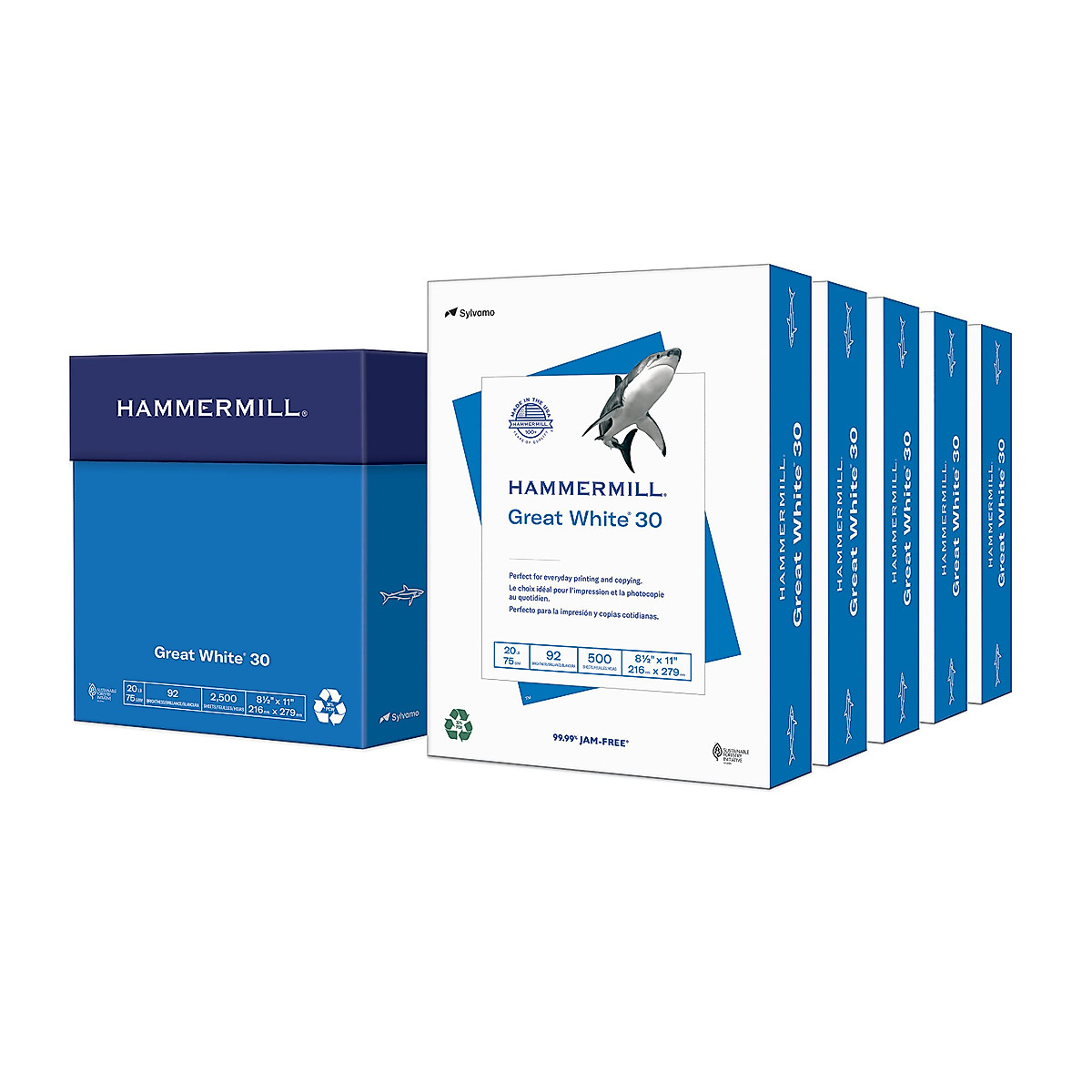 Hammermill Printer Paper, Great White 30% Recycled Paper, 8.5 x 11 - 5 Ream (2,500 Sheets) - 92 Bright, Made in the USA