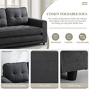 JEEOHEY Loveseat Sleeper, 83”L Convertible Sofa Bed Couch for Living Room, Folding Futon Couches for Small Spaces Apartment, Foldable Floor Gaming Sofa Couch with Legs, Back Cushion, Grey