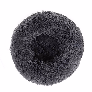 otoez Kitten Puppy Anti-Anxiety Plush Pet Calming Donut Bed With Non-Slip Waterproof Bottom, Washable Small Round Dog Cat Bed (19.7", Dark Grey)