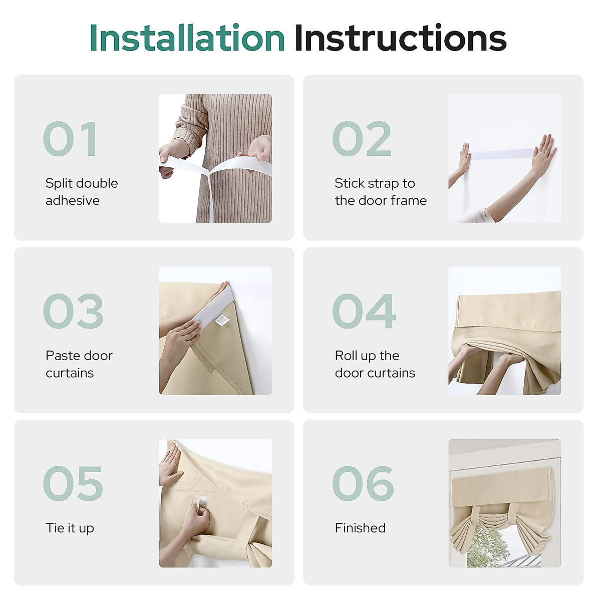 HOMEIDEAS Beige Privacy Blackout French Door Curtains, 26 X 68 Inch Room Darkening Blinds for Glass Door, Thermal Insulated Tie Up Shades Window Curtains for Bedroom, 1 Panel