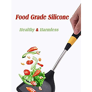 SDGH 7 Pcs New Silicone Kitchenware Non-Stick Kitchen Cooking Utensils Extended Design Stainless Steel Handle Kitchenware Sets (Color : E)