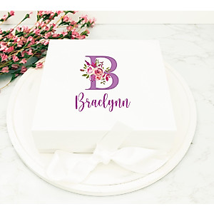 Personalized Baby Gift Girls - Baby Brush and Comb Set, Suitable for Ages 0-3 Years, New Baby Gift - Floral Initial Purple, Baby Gift