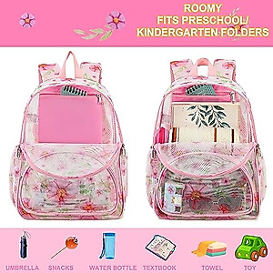 LOIDOU Mesh Backpack for Toddler Girls Semi-Transparent Mesh Bookbag 15 Inch Preschool Kindergarten Backpacks See Through Sturdy School Bags for Travel Beach Hiking Swim