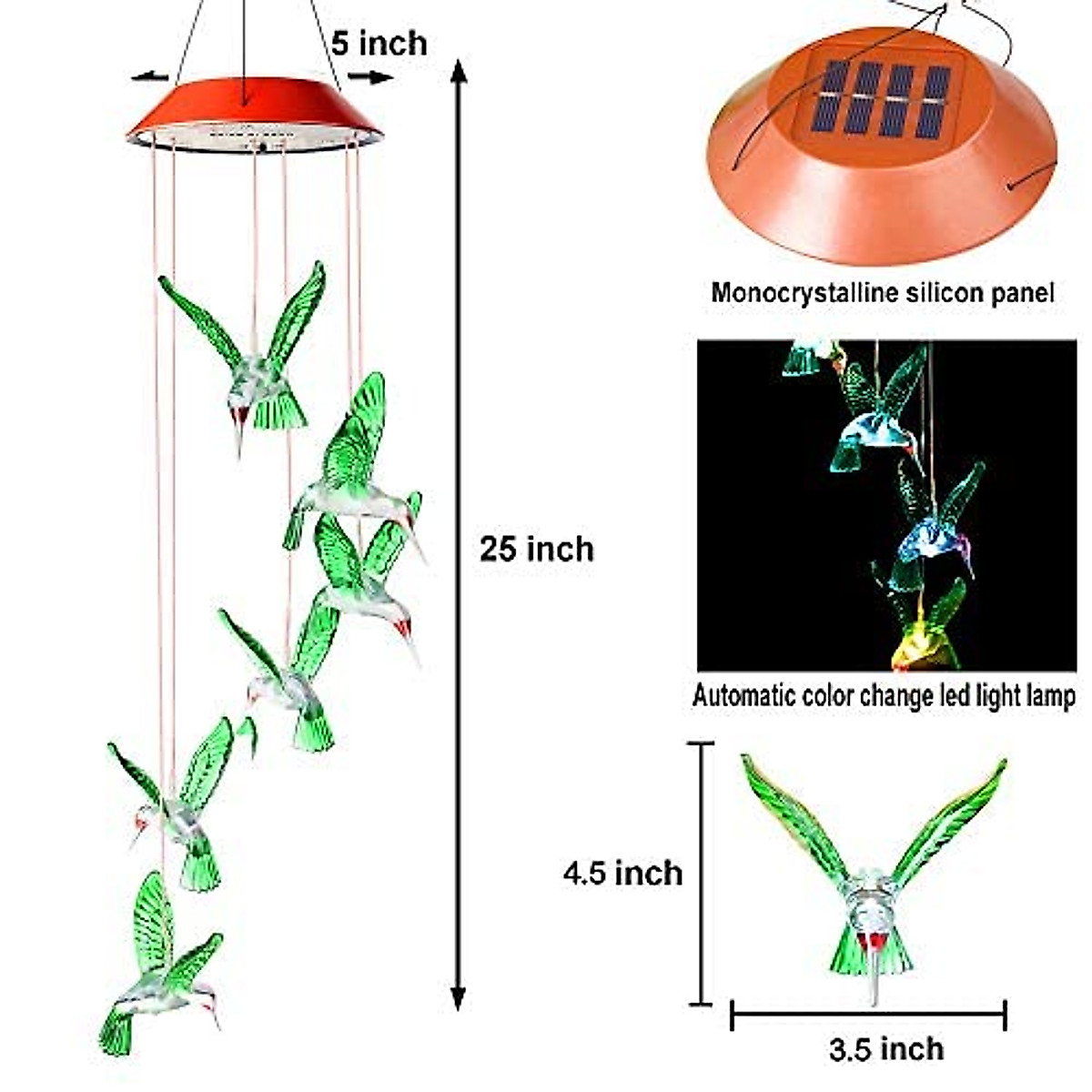 Hummingbird Solar Wind Chims,Gifts for All Father,Stepdad,Grandpa,Husband,mom,Grandma,Women,Aunt,Daughter,Friend,dad, Mother Birthday Gardening Gift,Windchime Outside, Perfect for The Patio, Garden