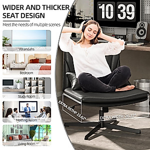 HONIFUR Extra Wide Seat Criss Cross Legged Office Chair with Lumbar Support, Comfy Armless Office Desk Chair No Wheels, Adjustable Swivel Computer Task Chairs for Vanity,Home,Office,Bedroom - Black