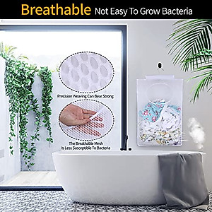 GUMQDD Breathable Mesh Laundry Hamper, Bringing Hooks Foldable Hanging Shower Caddy, Fast Drying Portable Space Saving Storage Bag, Applied to College Dorm Rooms, Gym, Swimming and RV Travel (White)