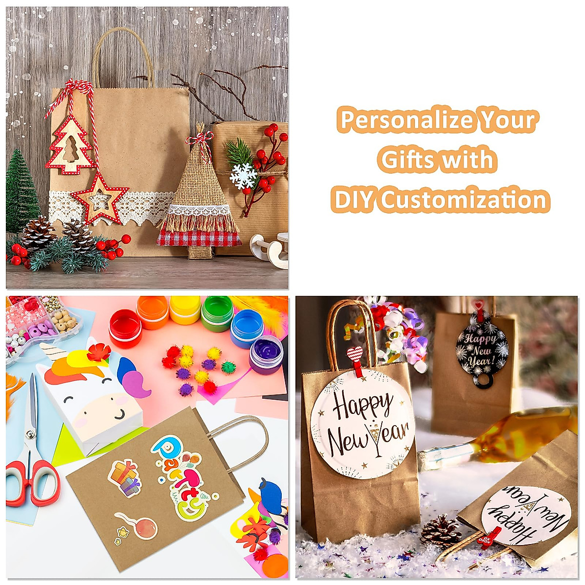 BagDream Gift Bags 8x4.25x10.5 25Pcs Kraft Paper Bags, Shopping Bags, Merchandise Retail Grocery Bags, Brown Paper Gift Bags Bulk with Handles 100% Recyclable Paper Bags Sacks