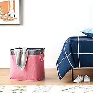 Amazon Basics Foldable Fabric Rectangular Laundry Hamper with Detachable Brackets, Large, Pink