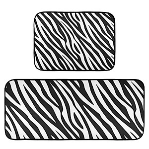 Bulletgxll Kitchen Mats 2 Piece Set Zebra Print Non Skid Washable Comfort Standing Mat Sink Floor Rugs for Kitchen, Bathroom, Living Room, Office, Laundry