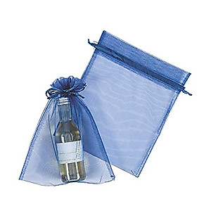 Dkrsyz 100 Pieces Gift Organza Bag Navy Blue Drawstring 4x6 Inch for Baby Shower,Christmas,First Birthday,Party Favor,Wedding,Graduation,Fathers Day Sheer Mesh Fabrics Wrap Sachet for Jewelry,Tiny Toy
