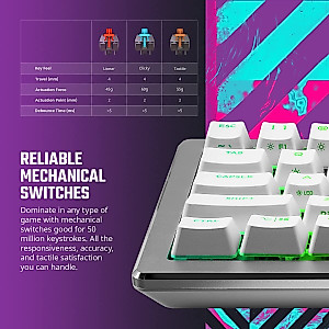 Cooler Master CK721 65% Hybrid Wireless 2.4GHz/Bluetooth Silver/White Mechanical Gaming Keyboard, Tactile Brown Switches, Customizable RGB, Ergonomic Design, 3-Way Dial, QWERTY (CK-721-SKTM1-US)