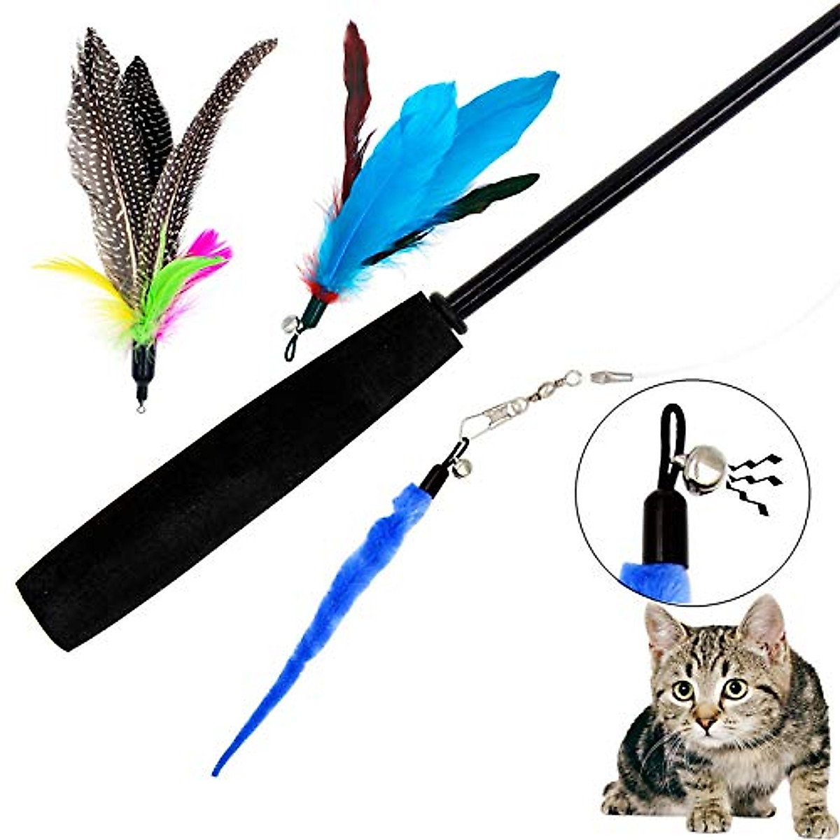 TIENAILING Cat Feather Toys Replacement Cat Toy Wand Refills, 10 PCS Cat Teaser Toy Replacement Feather Refills, Cat Wand Attachments Feather Worm Refills for Indoor Cat