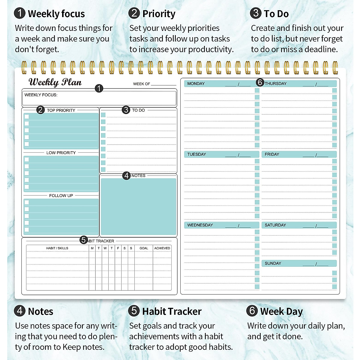 Weekly Planner Notepad Undated Weekly Goals Schedule Planner To Do List Notebook Planning Pad Calendars Organizers Habit Tracker Journal for Men & Women,52 Weeks (8.5x12")