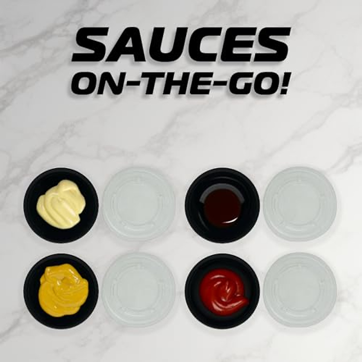 Eco One® 2.5oz Black PET Sauce Cup with Clear Lids - Leak-proof & Eco-friendly Condiment Containers for Takeout and Food Storage, 100 Count