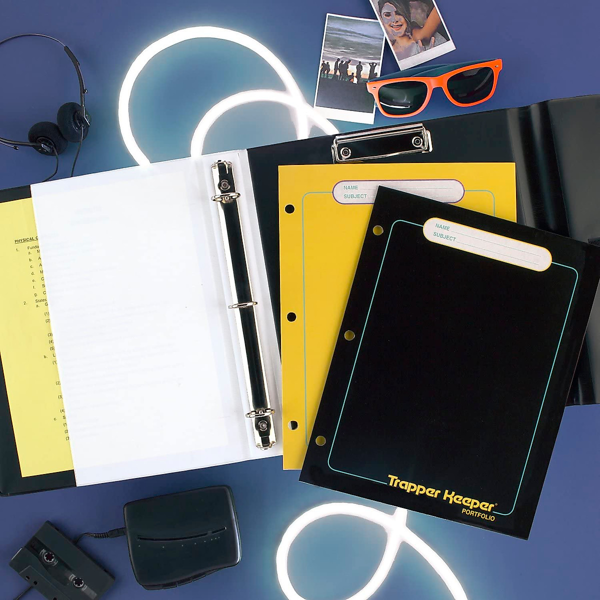 Mead Trapper Keeper Binder, Retro Design, 1 Inch Binder Includes 2 Folders and Extra Pocket, Metal Rings and Spring Clip, Secure Storage, Glow, Mead School Supplies (260038FM-ECM)