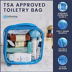 EzPacking Clear TSA Approved 3-1-1 Travel Toiletry Bag for Carry On/Quart Size Transparent Liquids Pouch for Airport Security/Reusable See Through Vinyl & PVC Plastic Organizer Men Women (Black)