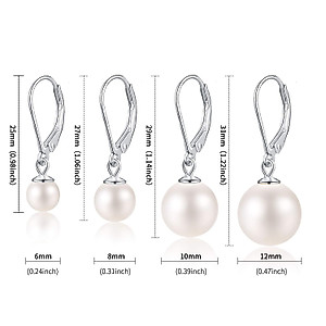 Esberry 925 Sterling Shell Pearl Silver Earrings 6-12mm Handpicked White Shell Pearl Drop Leverback Earrings for Women and Girls