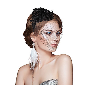 Aster 1920s Fascinator Mesh Veil Black Headband Bridal Wedding Tea Party Fascinator Veil for Woman Girl
