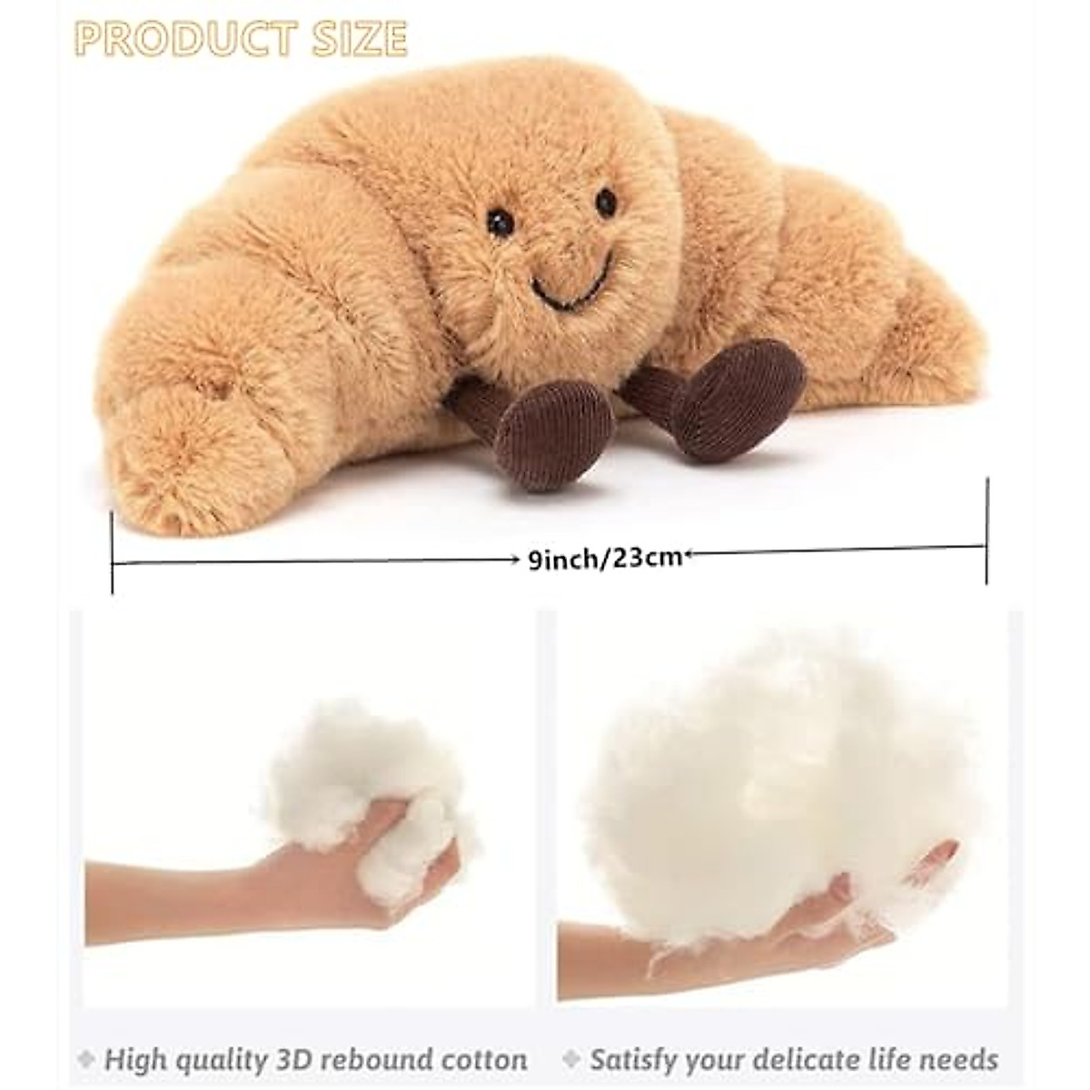 NatureMan 9" Croissant Plush Toy Cute Croissant Bread Pillow Stuffed Animals Funny Soft Food Plushies Toy (Croissant)