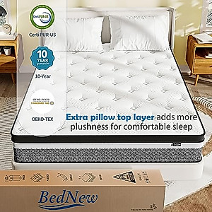 Bednew Full Mattress, 14 Inch Pocket Spring Hybrid Mattress in a Box, Individually Wrapped Coils for Motion Isolation, Medium Firm Mattress CertiPUR-US Certified…