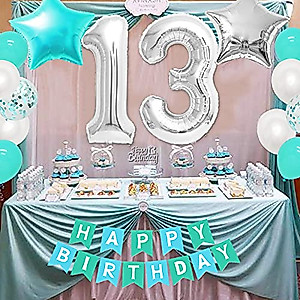 13th Birthday Decorations for Girls Sweet 13 Birthday Decorations for Girls Teal Turquoise Turning 13 Birthday Supplies Mint Green Happy Birthday Banner Garland Sash Happy 13th Birthday Cake Topper