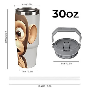 BWQJKUO Large Capacity Car Cup 30 Oz Stainless Steel The Silent Monkey Printed Travel Mug Leak-proof Flip Straw Tumbler with Handle,keeps Cold Or Ho