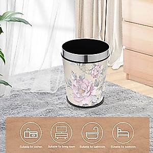 Healeved Garbage Decorative Home Steel Storage Pattern Trash Plastic Container Flower Floral Small Rooms Room Fixed Bedroom Open Laundry Recycling Hotel Wastebaskets Holder Multi-Function
